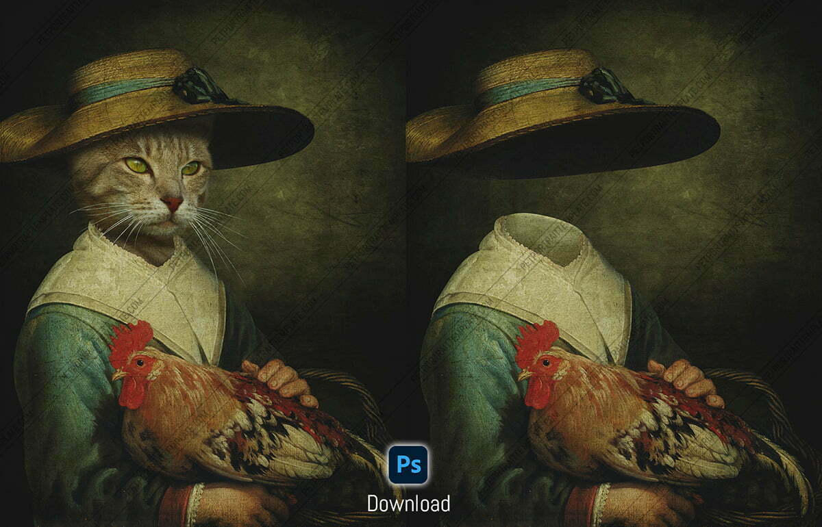 Renaissance Pet Portrait Template Girl In Hat Holding
