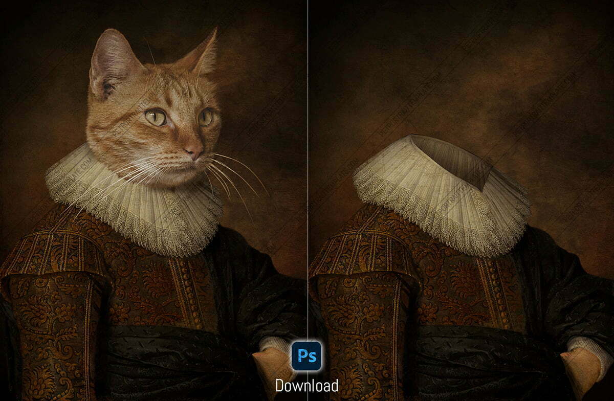 Renaissance Pet Portrait Template Free King Servant PSD File